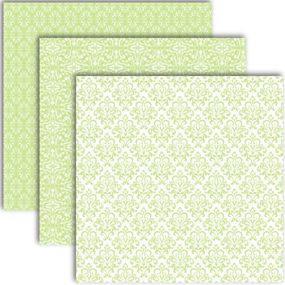 Damask Digital Paper: damask APPLE Green Scrapbook Paper With Vintage ...
