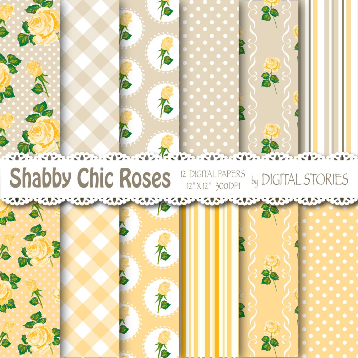 Shabby Chic Digital Paper: shabby CHIC Yellow Floral Background With ...