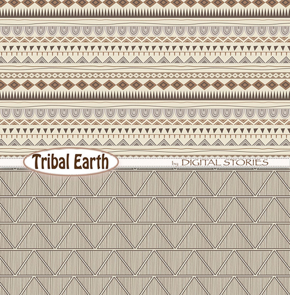 Tribal Digital Paper: tribal Earth With Tribal Patterns, in Brown ...
