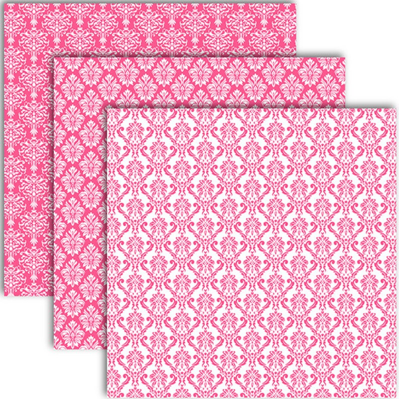 Damask Digital Paper: damask HOT Pink Digital Paper With Vintage ...