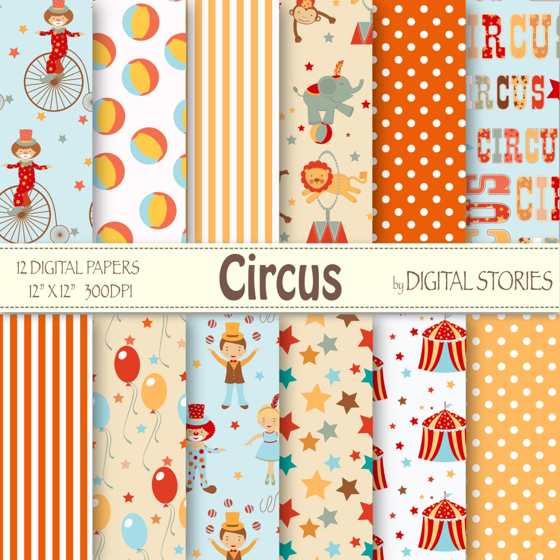 Circus Digital Paper circus Circus Patterns for Scrapbooking ,invites ...