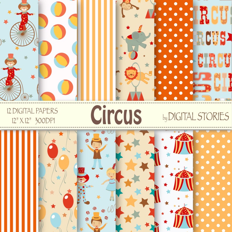 Circus Digital Paper circus Circus Patterns for Scrapbooking ,invites ...