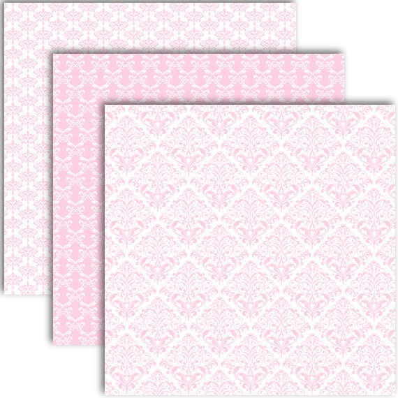 Damask Digital Paper: damask BABY Pink Digital Paper With Vintage ...