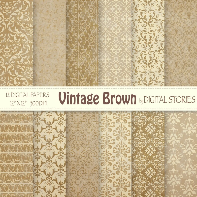 Vintage Digital Paper: vintage Brown Damask Gold Beige Digital Paper ...
