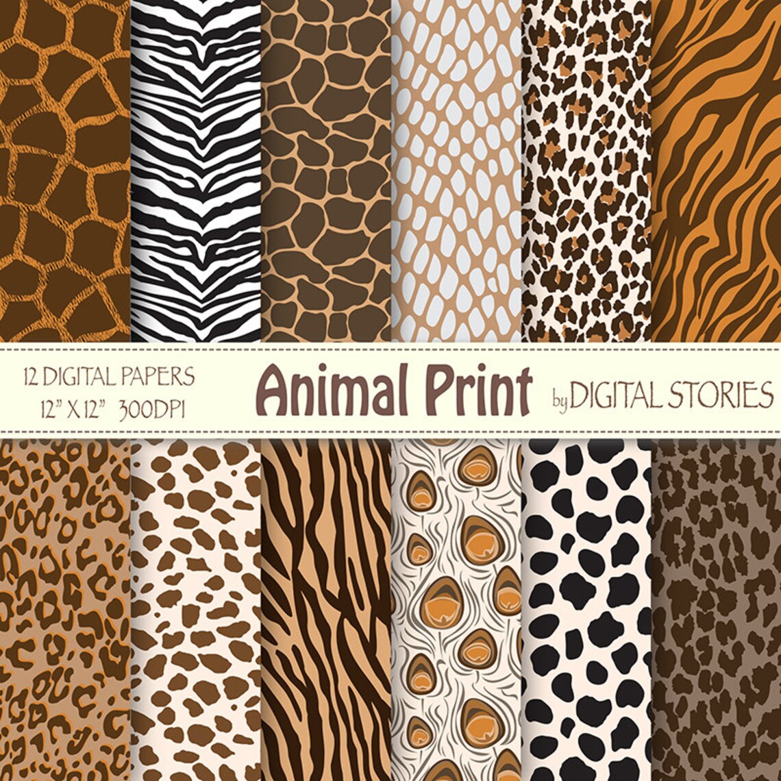 Animal Print Digital Paper: animal Print Giraffe, Zebra, Panther ...