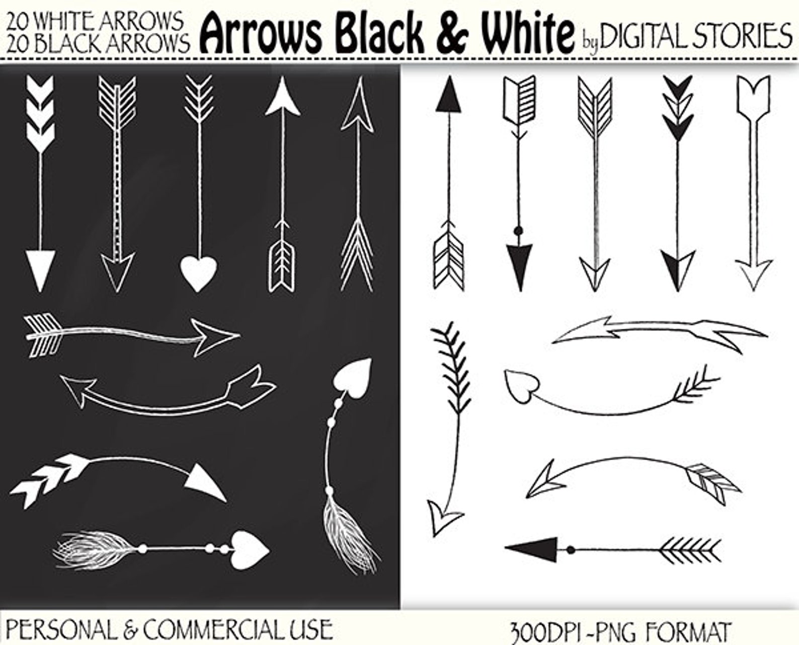 40 Arrows Clipart: arrows BLACK & White Hand Drawn Arrows, Tribal ...