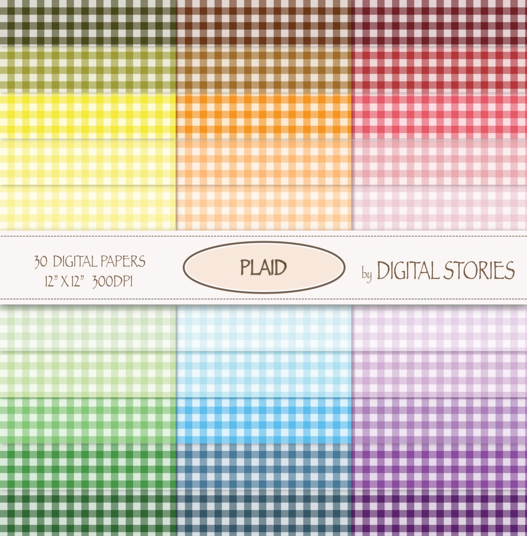 Gingham Plaid Rainbow Digital Paper Pack 30 Colors for Invitation ...