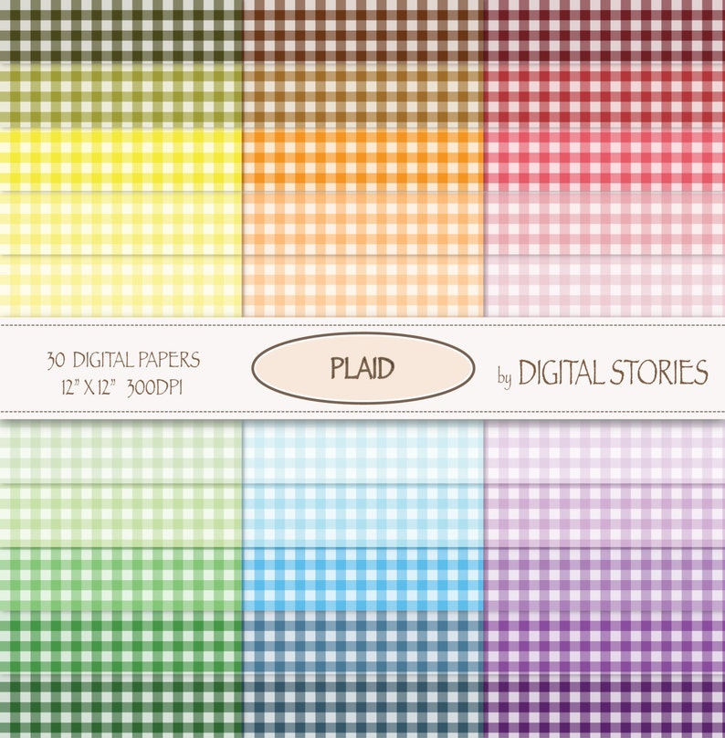 Gingham Plaid Rainbow Digital Paper Pack 30 Colors for Invitation ...
