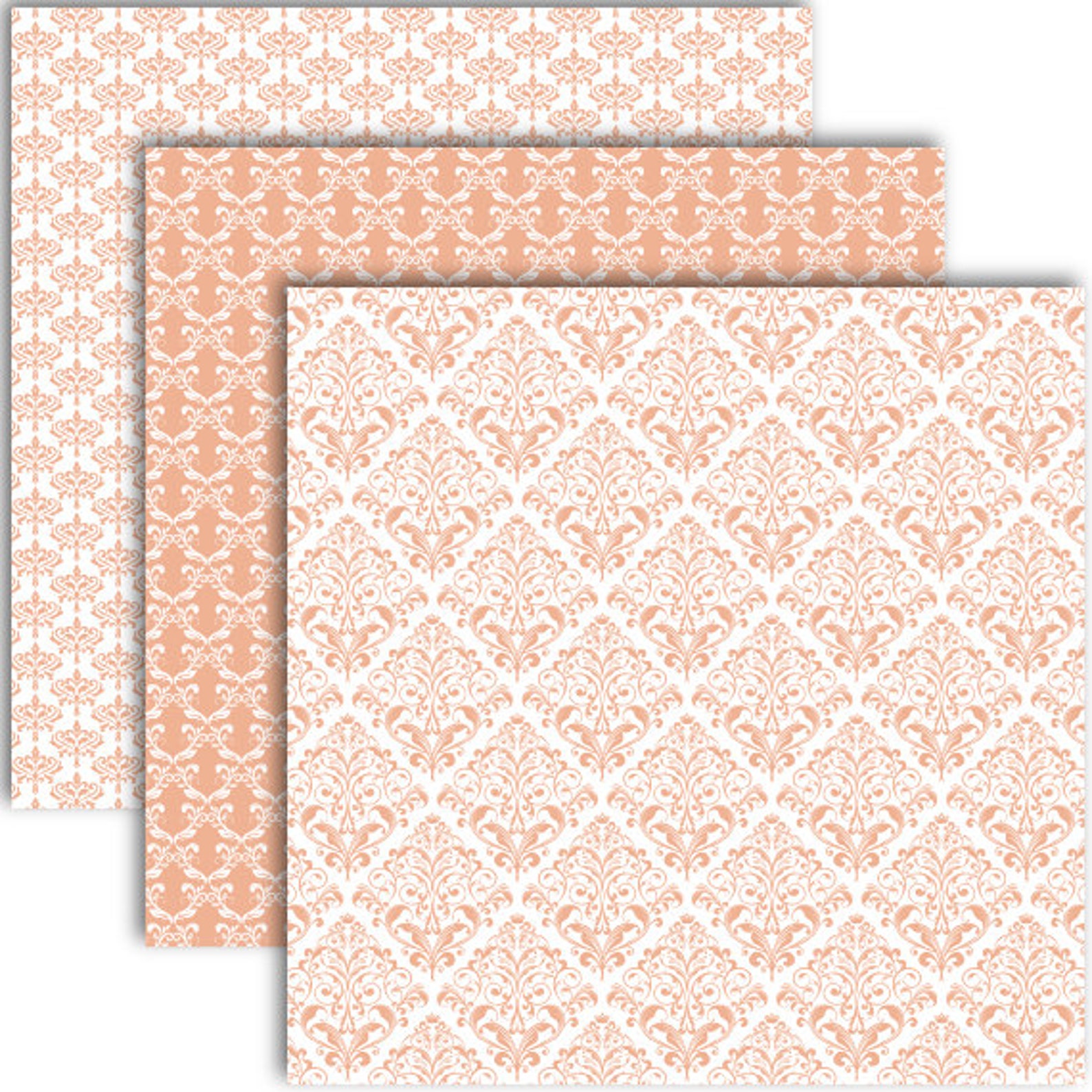 Damask Digital Paper: damask CORAL Peach Digital Paper With Vintage ...