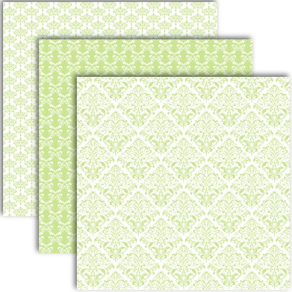 Damask Digital Paper: damask APPLE Green Scrapbook Paper With Vintage ...