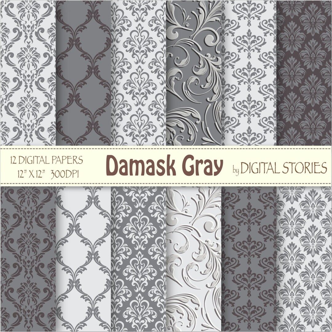 Damask Digital Paper: damask Gray Digital Paper - Etsy
