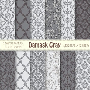 Damask Digital Paper: damask Gray Digital Paper - Etsy