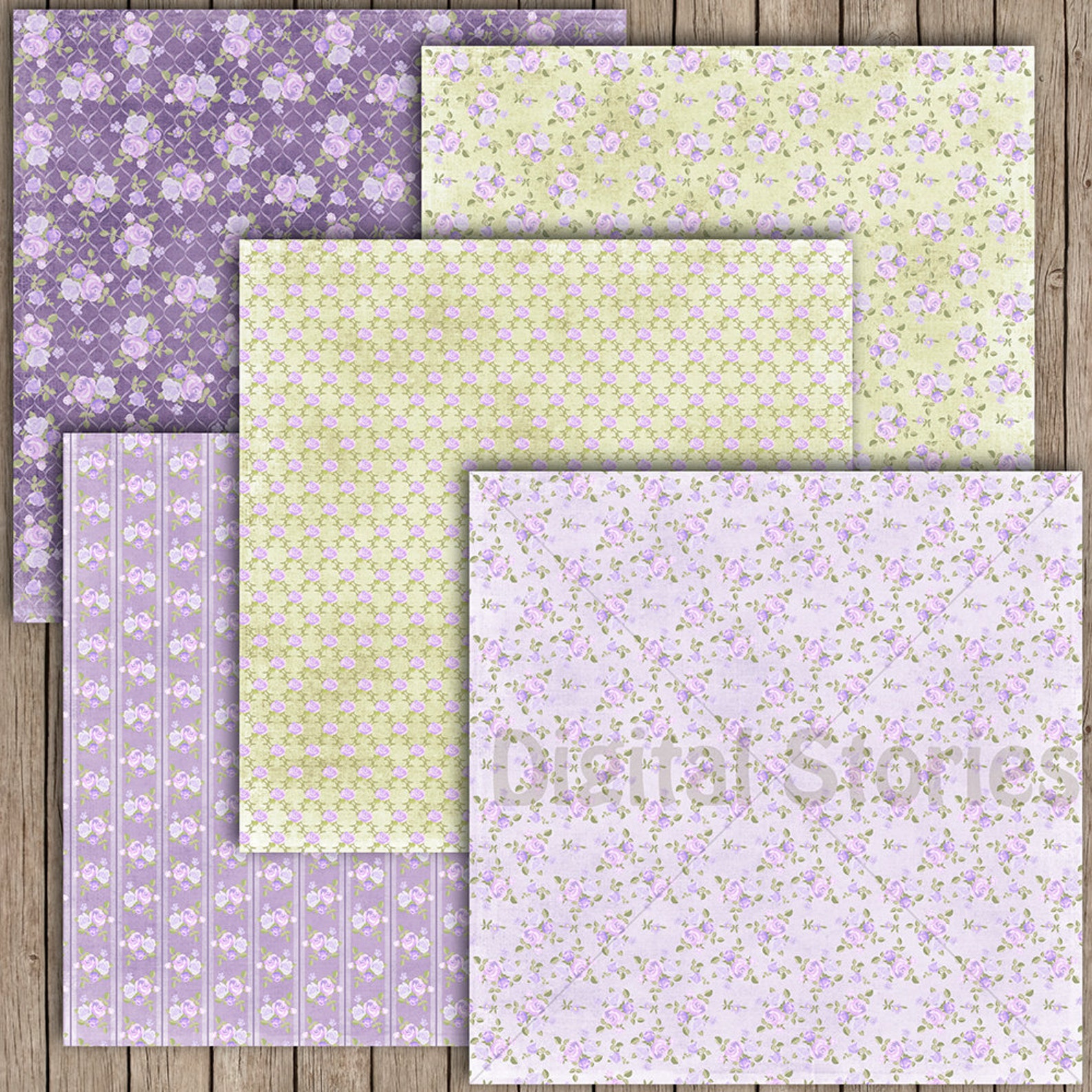 Shabby Chic Digital Paper: SHABBY LILAC Green - Etsy