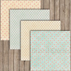 Shabby Chic Digital Paper: SHABBY TEAL Beige Floral Vintage Background ...