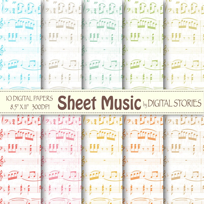 Music Digital Paper: sheet Music Music Digital Papers in Pastel Colors ...