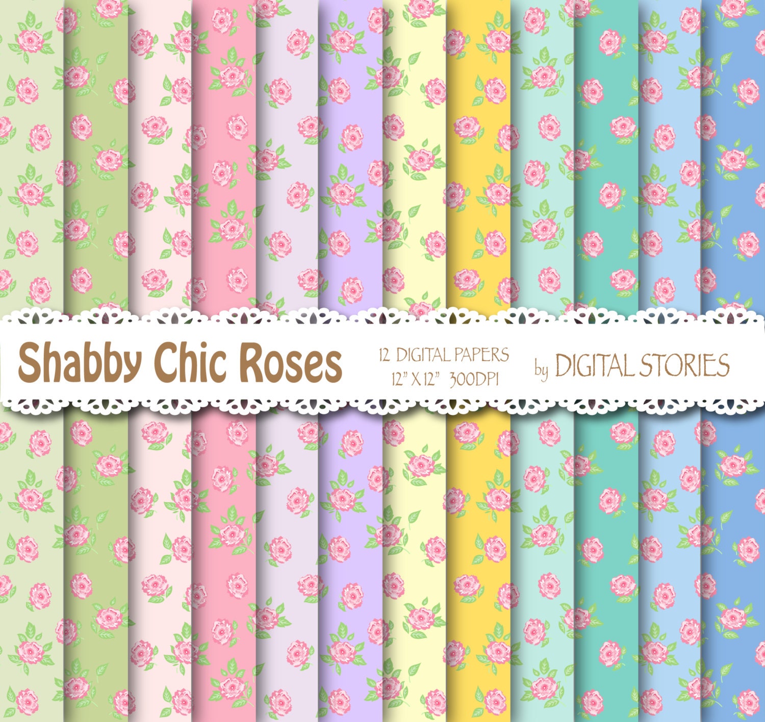 Shabby Chic Digital Paper: shabby WILD Rose Floral - Etsy