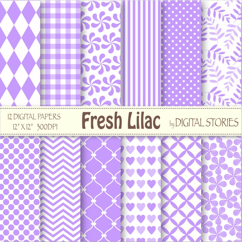 Lilac Basic Digital Scrapbook Paper Pack: fresh Lilac With Hearts, Dots ...