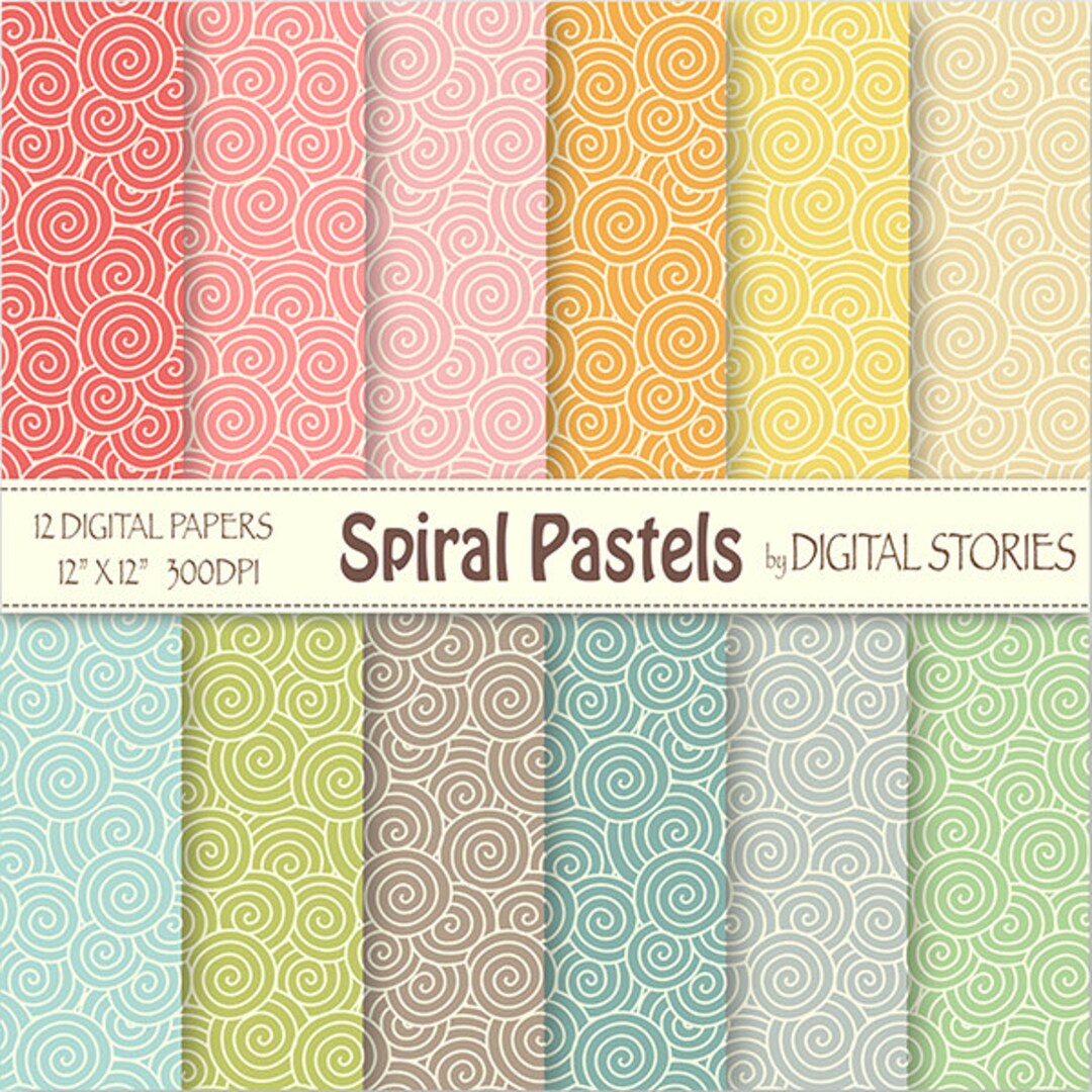 Spiral Pastels Digital Scrapbook Paper Pack Instant Download - Etsy