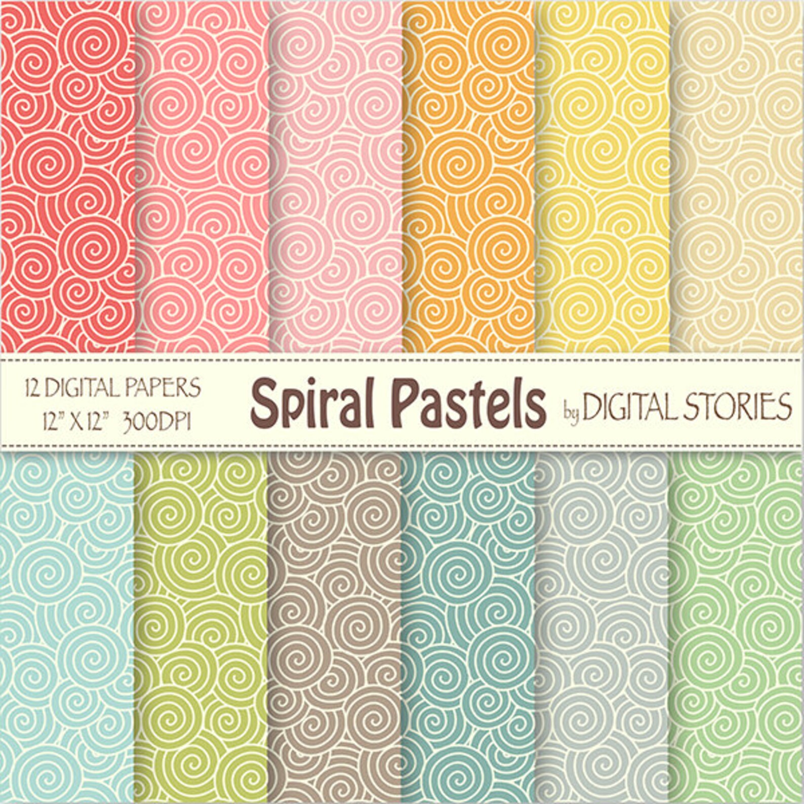 Spiral Pastels Digital Scrapbook Paper Pack Instant Download - Etsy