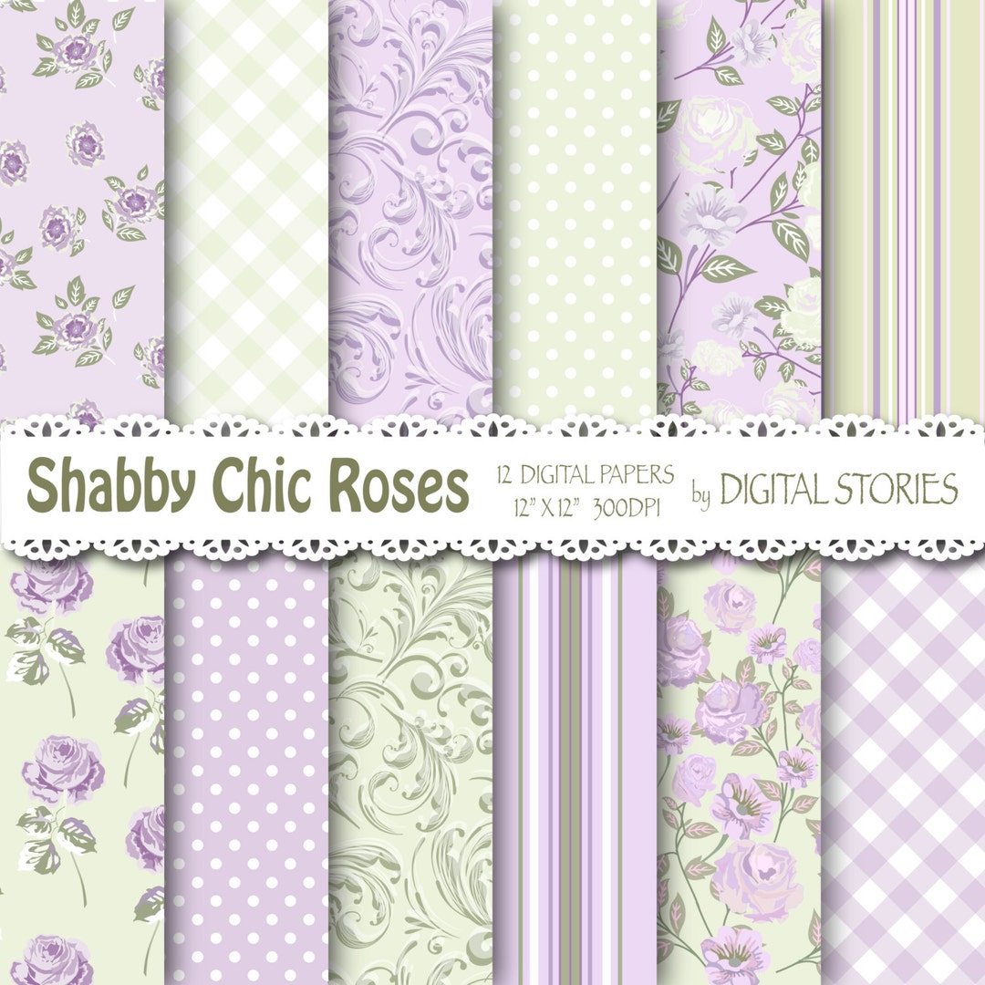 Shabby Chic Digital Paper: shabby LILAC Roses Floral Background With ...