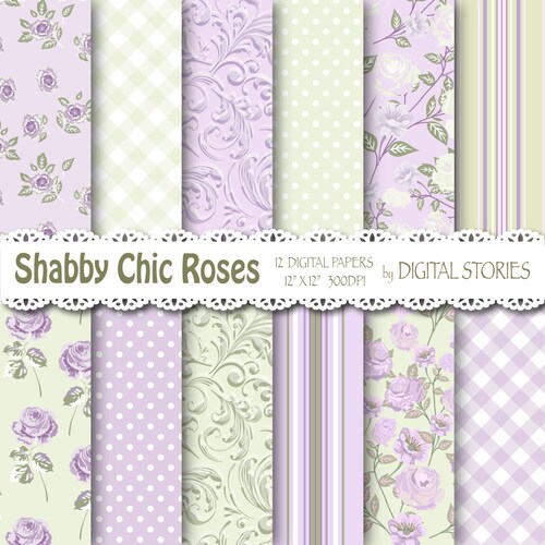 Shabby Chic Digital Paper: lilac PINK Green Floral - Etsy