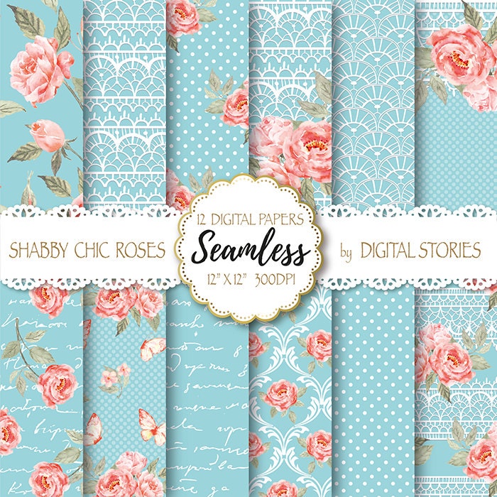 Shabby Chic Digital Paper shabby LACE Turcuoise - Etsy