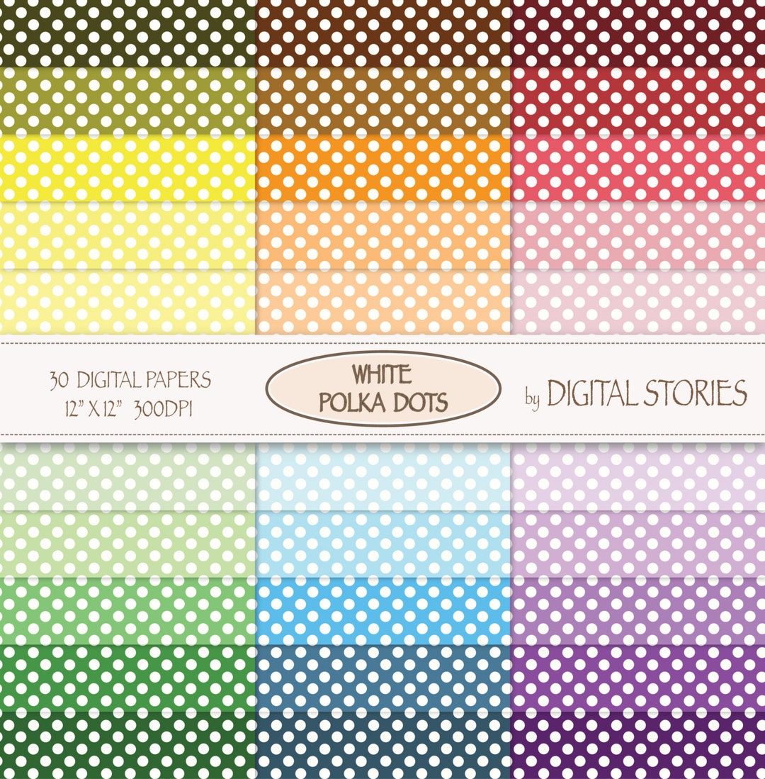 Polka Dots Rainbow Colorful Digital Papers 30 Pack for Invites, Digital ...