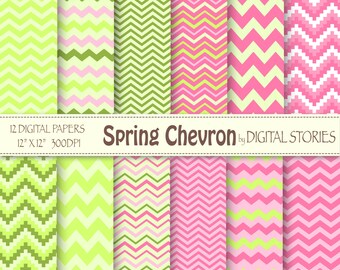 Chevron Digital Paper: spring Chevron Pink Green - Etsy