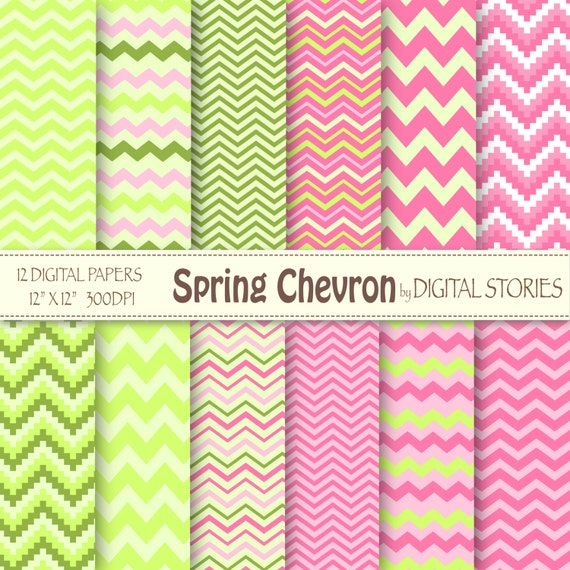 Chevron Digital Paper: SPRING CHEVRON Pink Green | Etsy