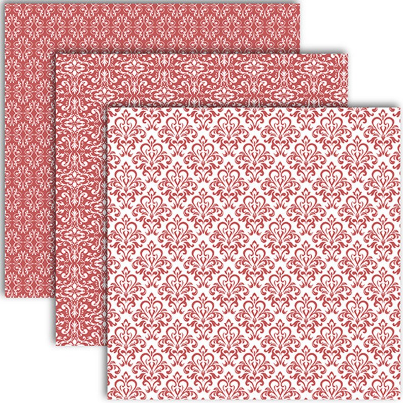 Damask Digital Paper: damask Red Scrapbook Digital - Etsy