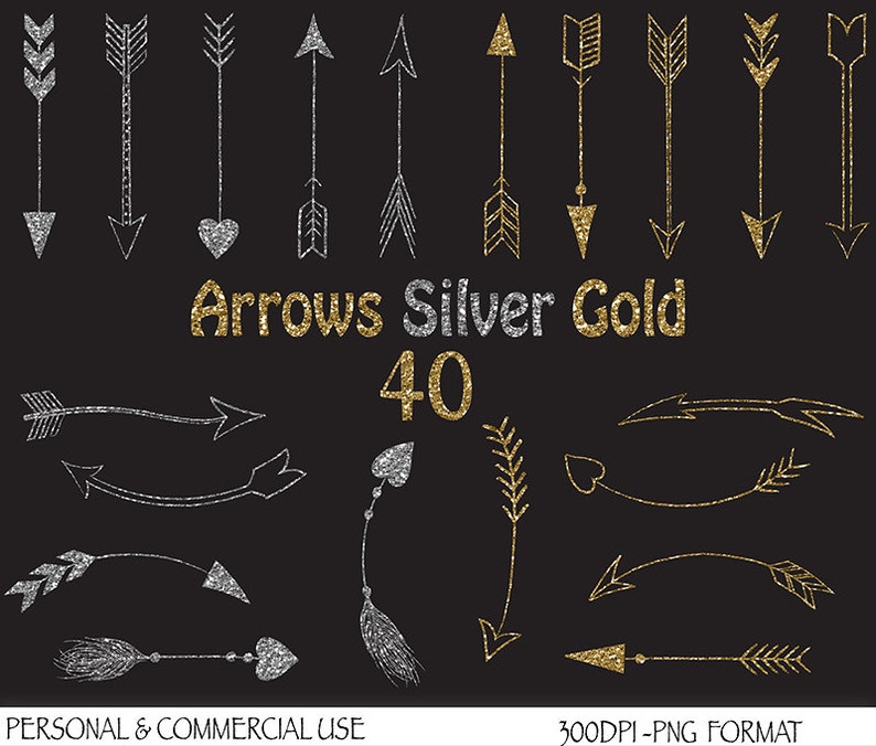 40 Arrows Clipart: arrows GOLD Silver Glitter - Etsy