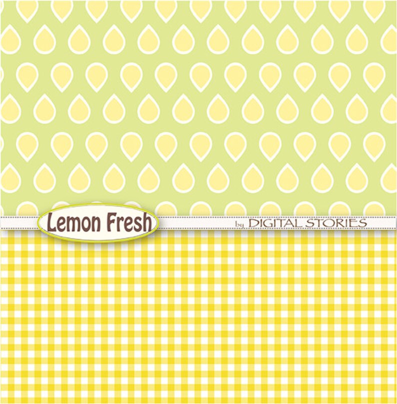 Lemon Fresh Digital Scrapbook Paper Pack-yellow Green Plaid Chevron ...