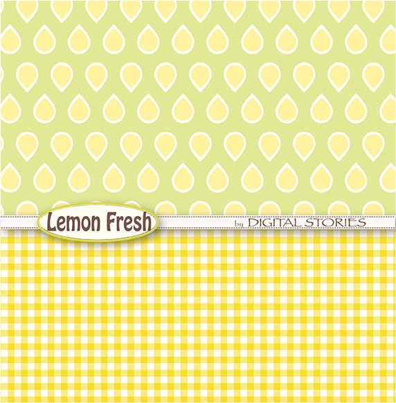 Lemon Fresh Digital Scrapbook Paper Pack-yellow Green Plaid Chevron ...
