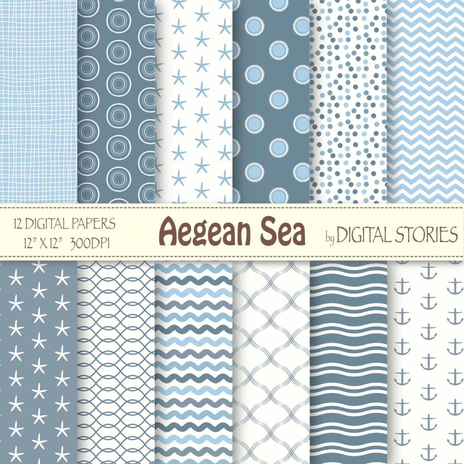 Nautical Digital Paper: aegean Sea Blue White - Etsy