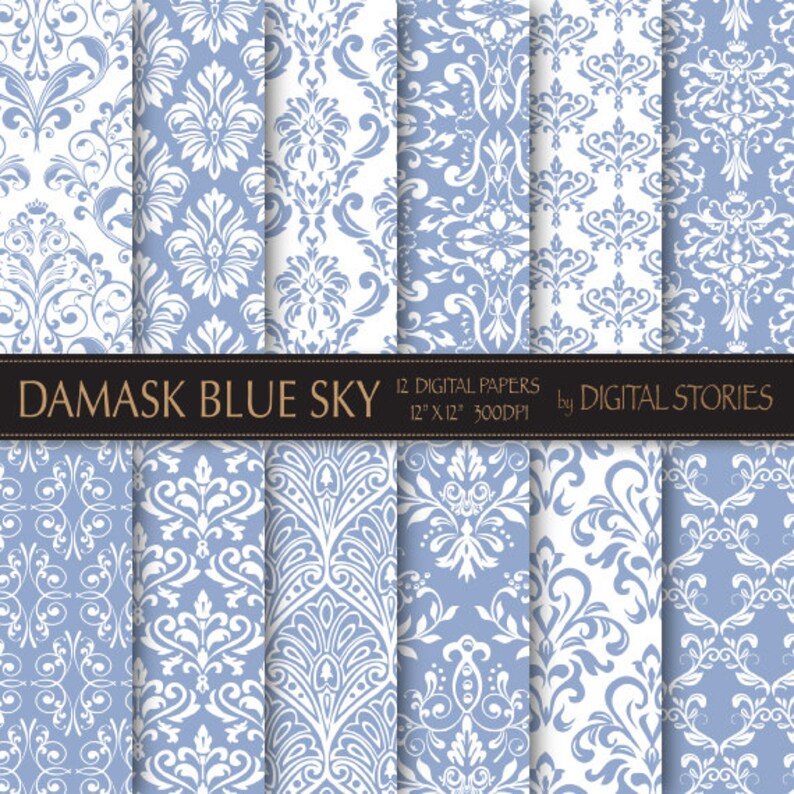 Damask Digital Paper: damask BLUE Sky Digital - Etsy