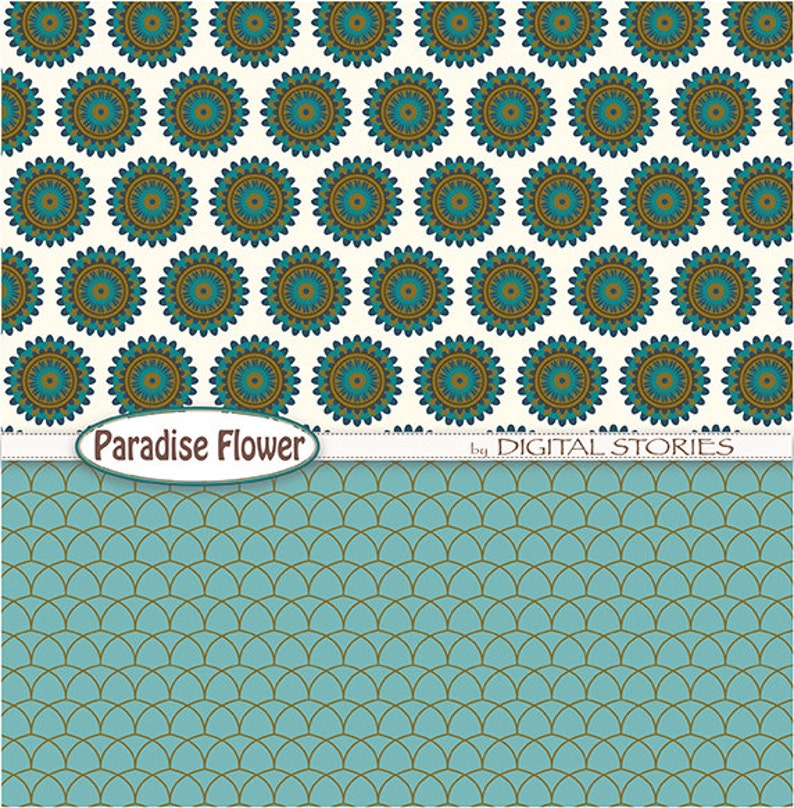 Turquoise Brown Digital Scrapbook Paper Pack beige Morocco Arabesque ...