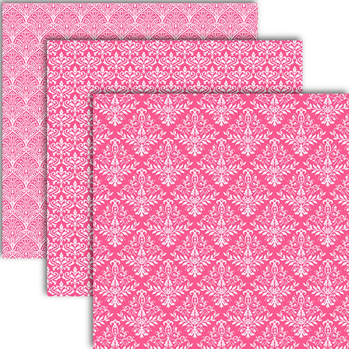 Damask Digital Paper: damask HOT Pink Digital Paper With Vintage ...