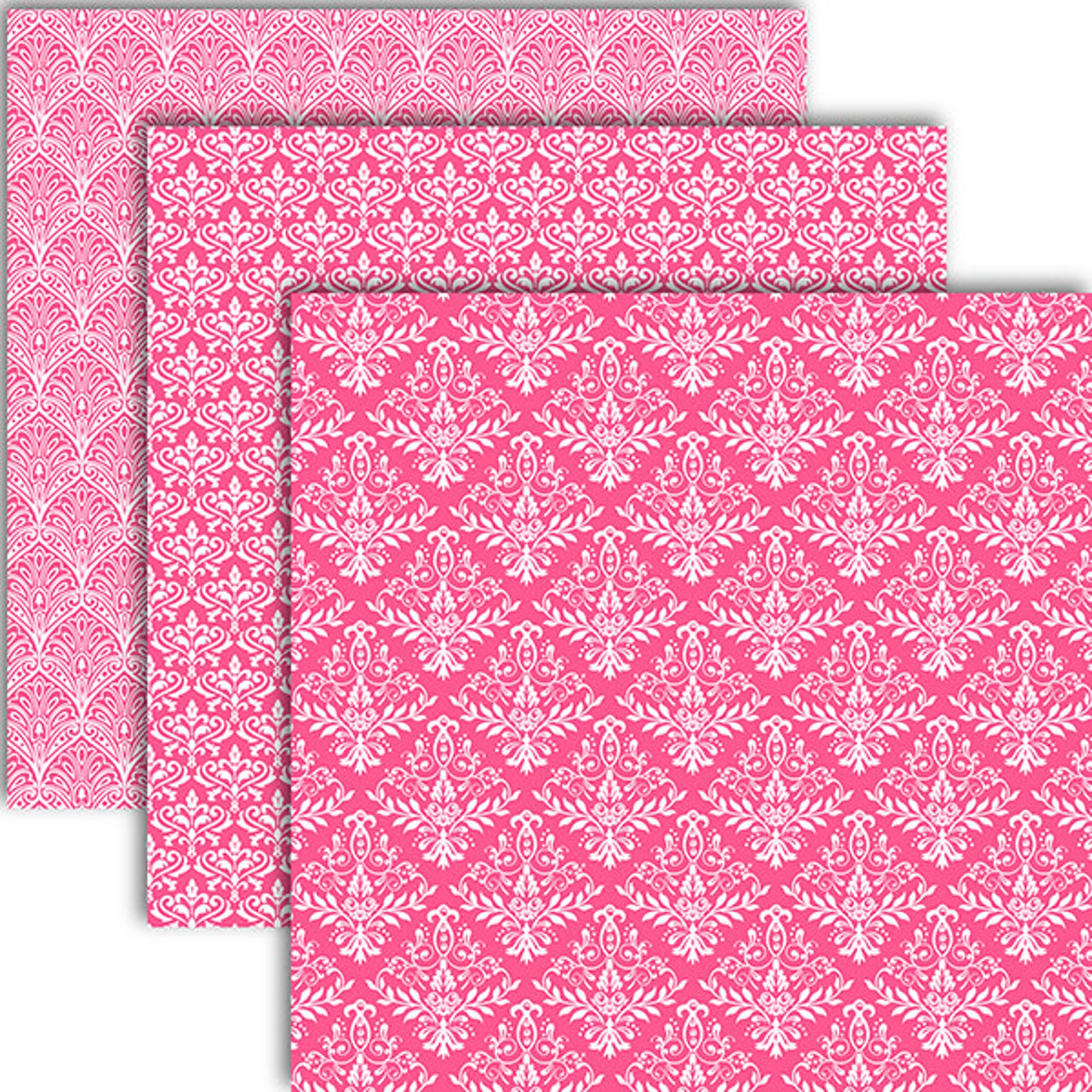 Damask Digital Paper: damask HOT Pink Digital Paper With Vintage ...