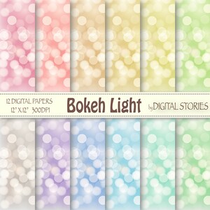 Bokeh Digital Paper: bokeh Light Scrapbook Papers, Pastel Rainbow Bokeh ...