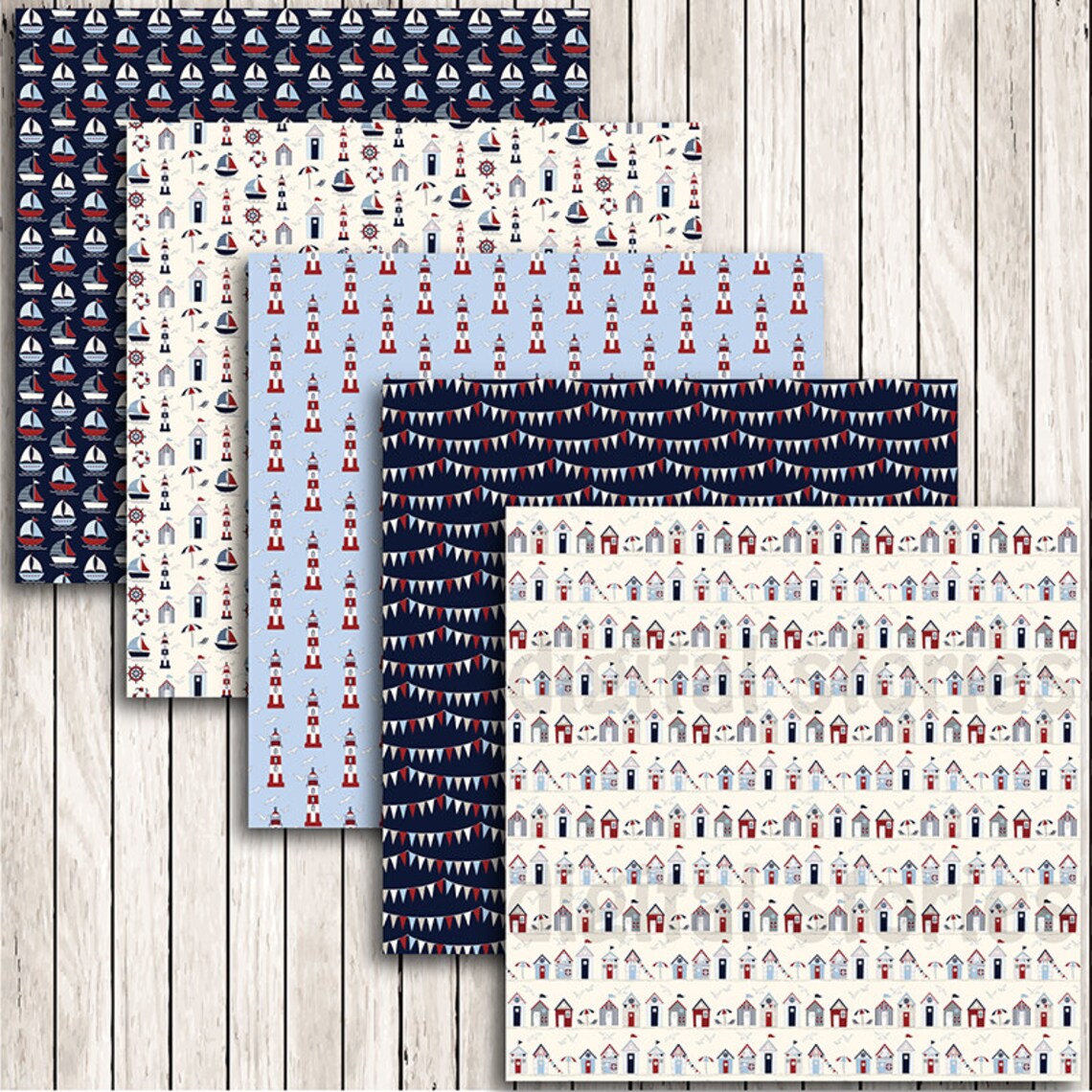 Nautical Digital Papers: summer Time Navy Summer - Etsy