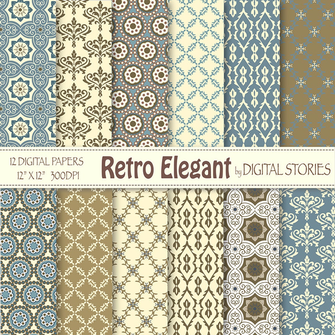 Retro Digital Paper: retro Elegant Retro Scrapbook - Etsy