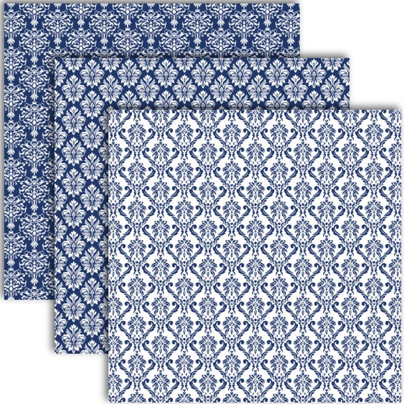 Damask Digital Paper: damask NAVY Blue Digital - Etsy