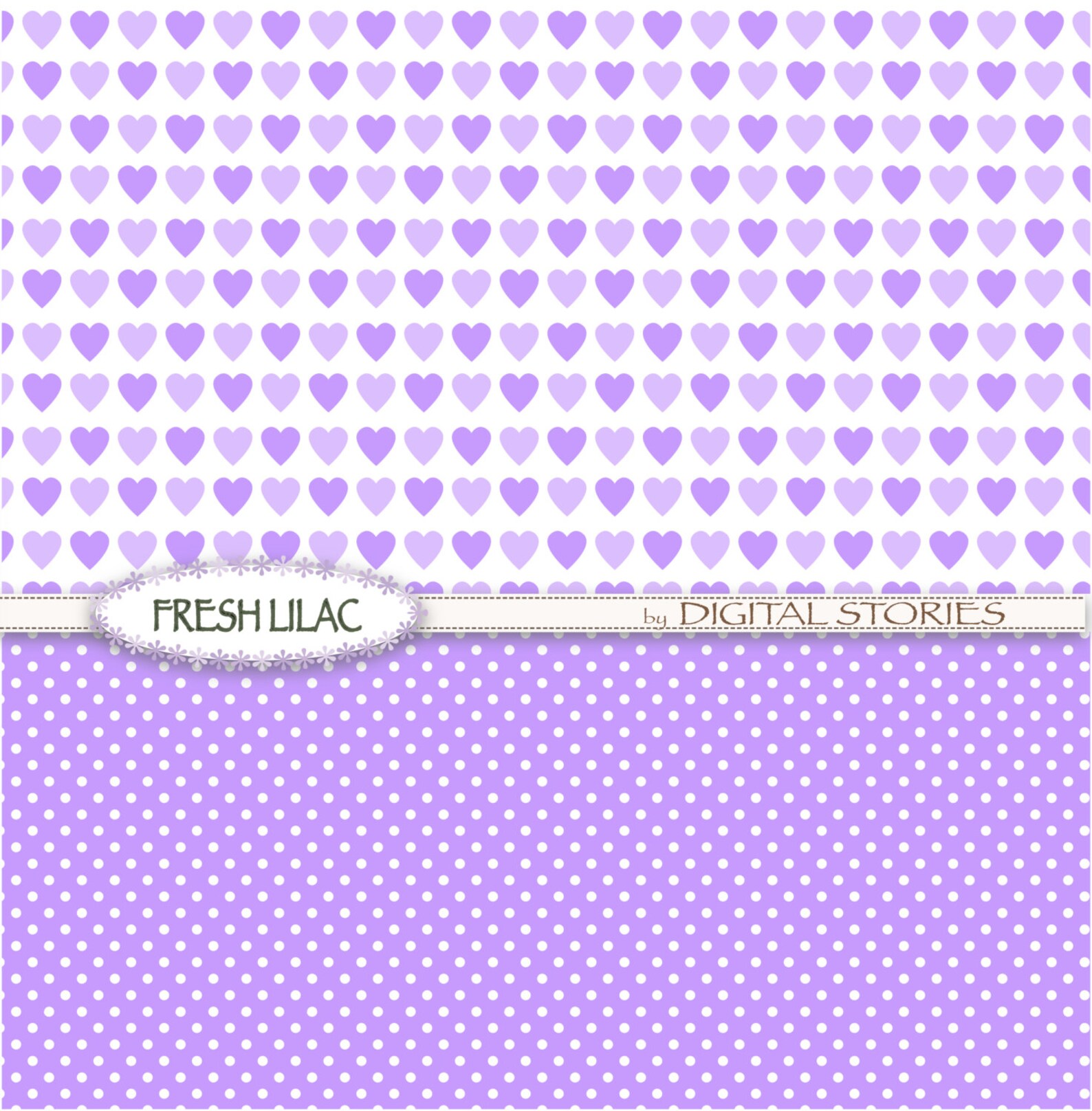 Lilac Basic Digital Scrapbook Paper Pack: fresh Lilac With Hearts, Dots ...