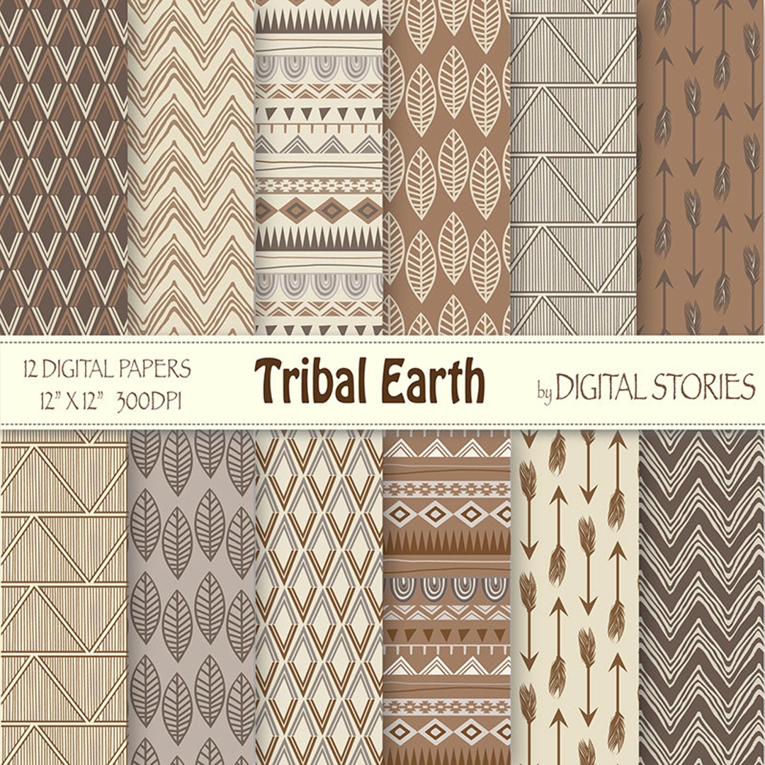 Tribal Digital Paper: tribal Earth With Tribal Patterns, in Brown ...