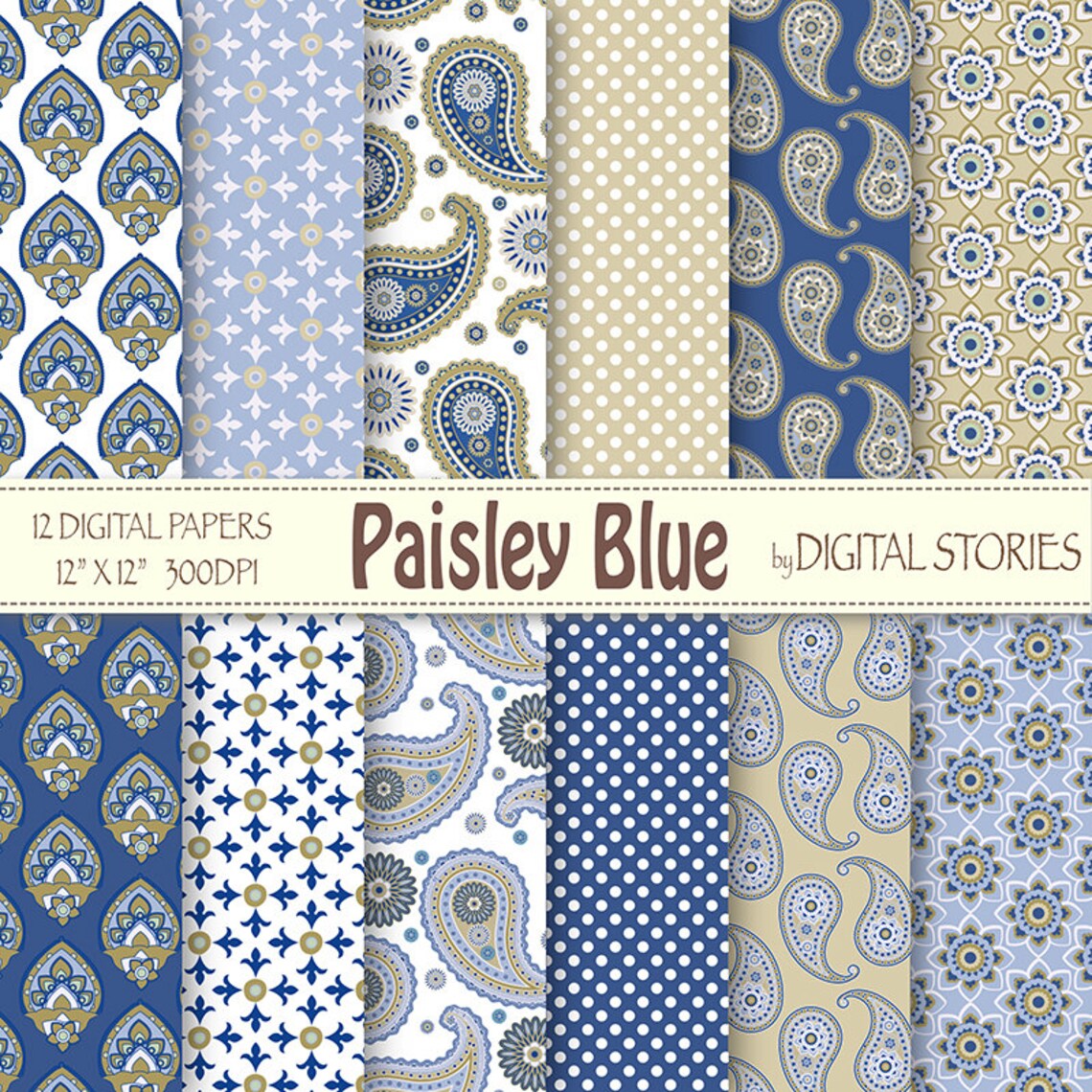 Paisley Digital Papers: paisley Blue Scrapbook Paper Pack With Paisley ...