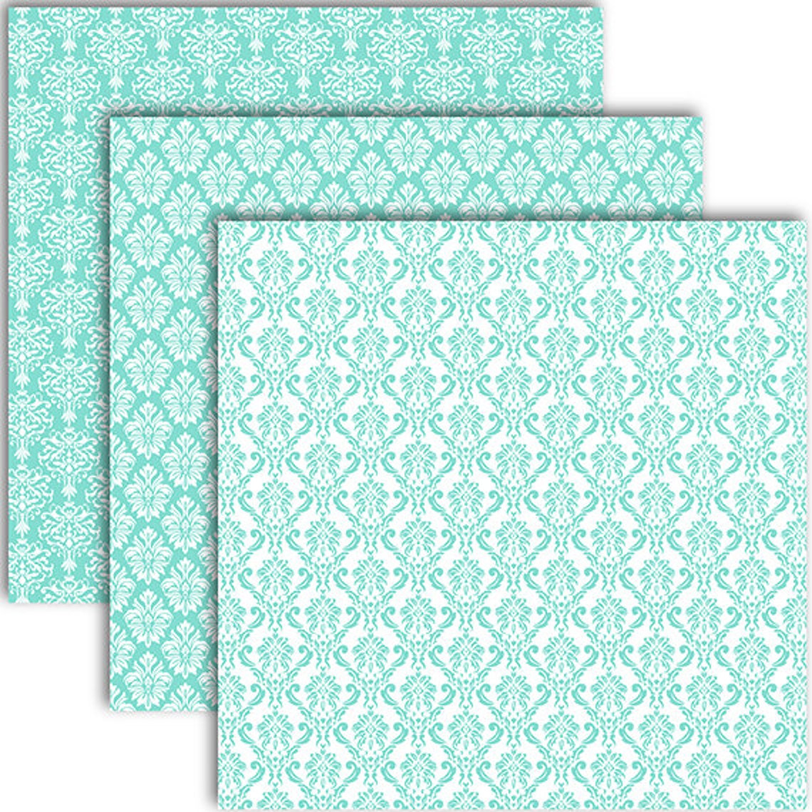 Damask Digital Paper: damask Turquoise Scrapbook Paper With Vintage ...