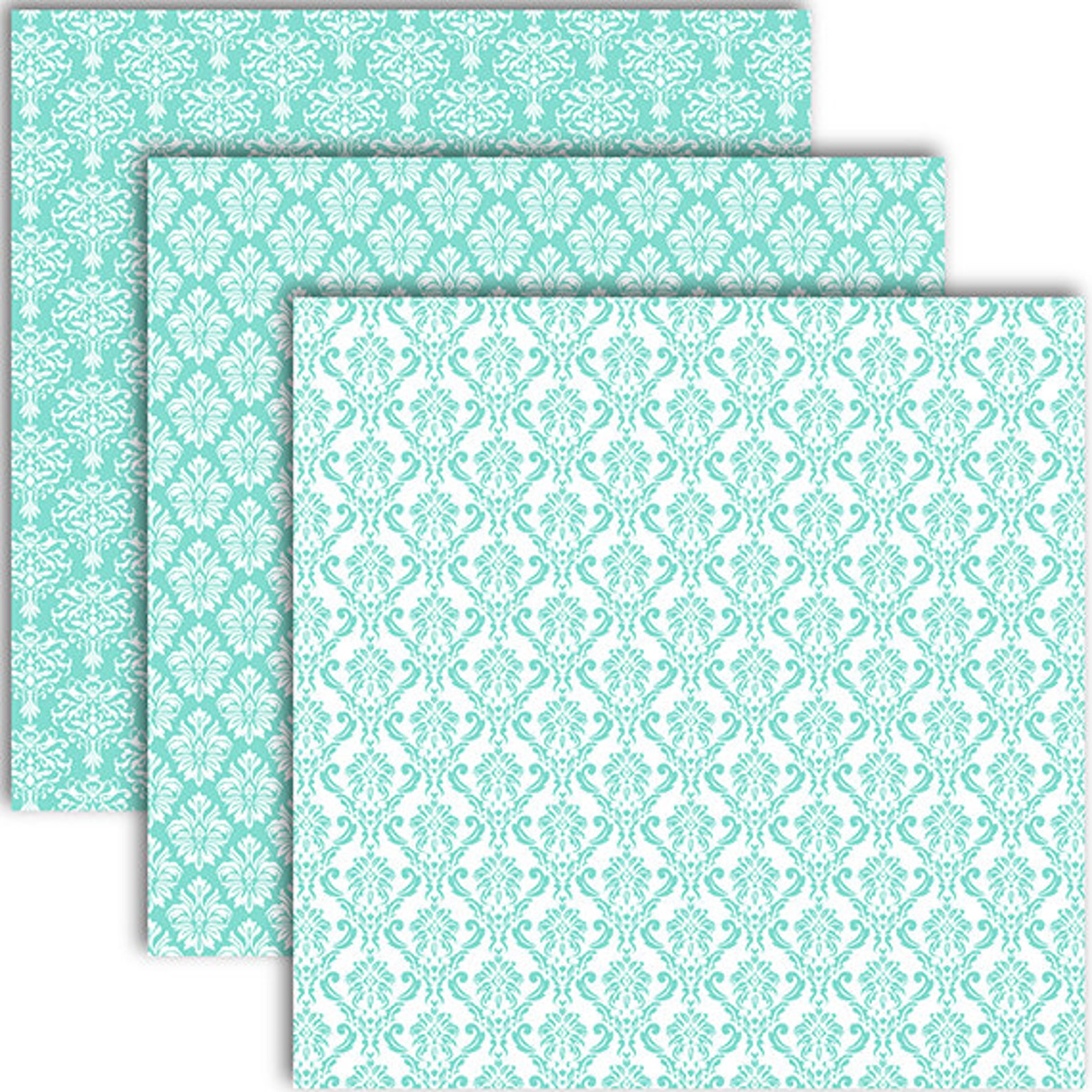 Damask Digital Paper: damask Turquoise Scrapbook Paper With Vintage ...