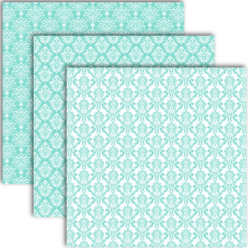Damask Digital Paper: damask Turquoise Scrapbook Paper With Vintage ...