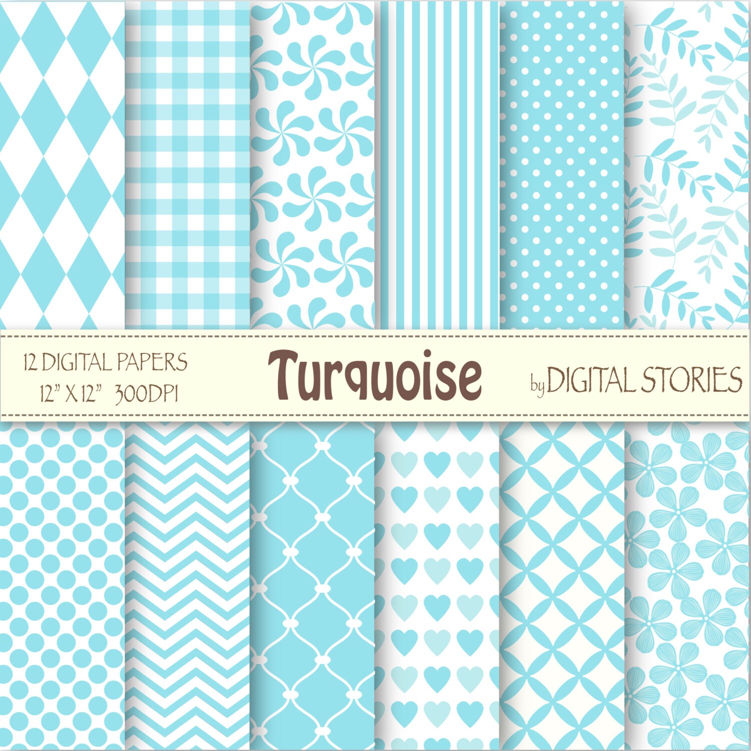 Turquoise Blue Digital Paper: turquoise Basic - Etsy