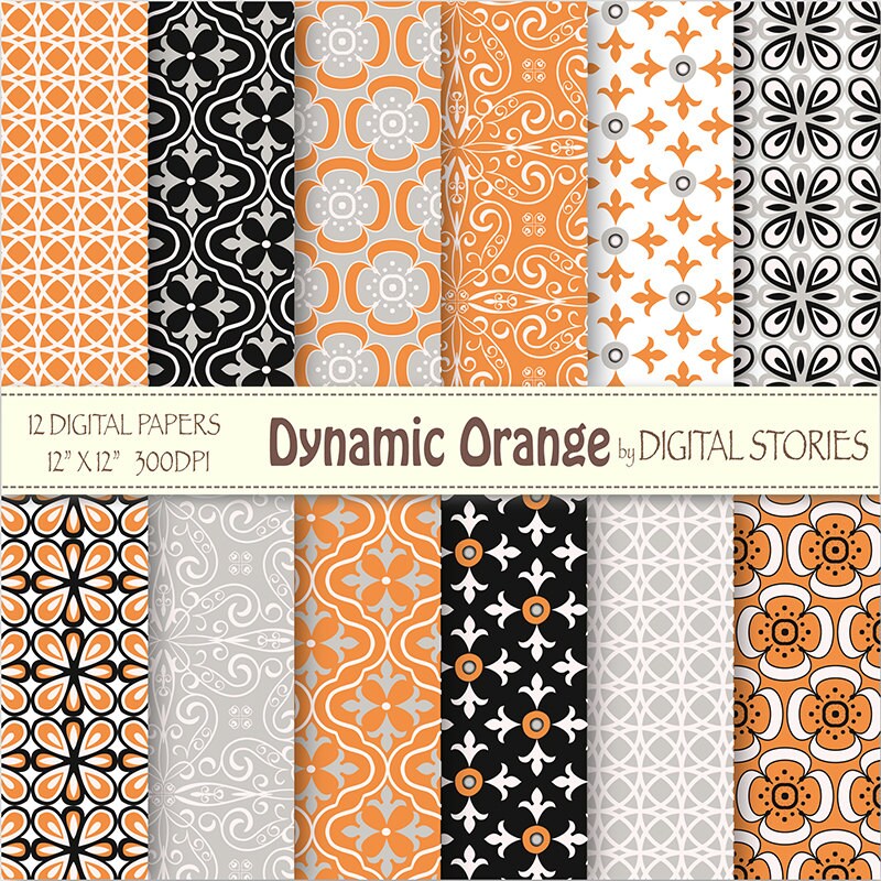 Orange Black Gray Retro Digital Paper Pack Dynamic Orange - Etsy
